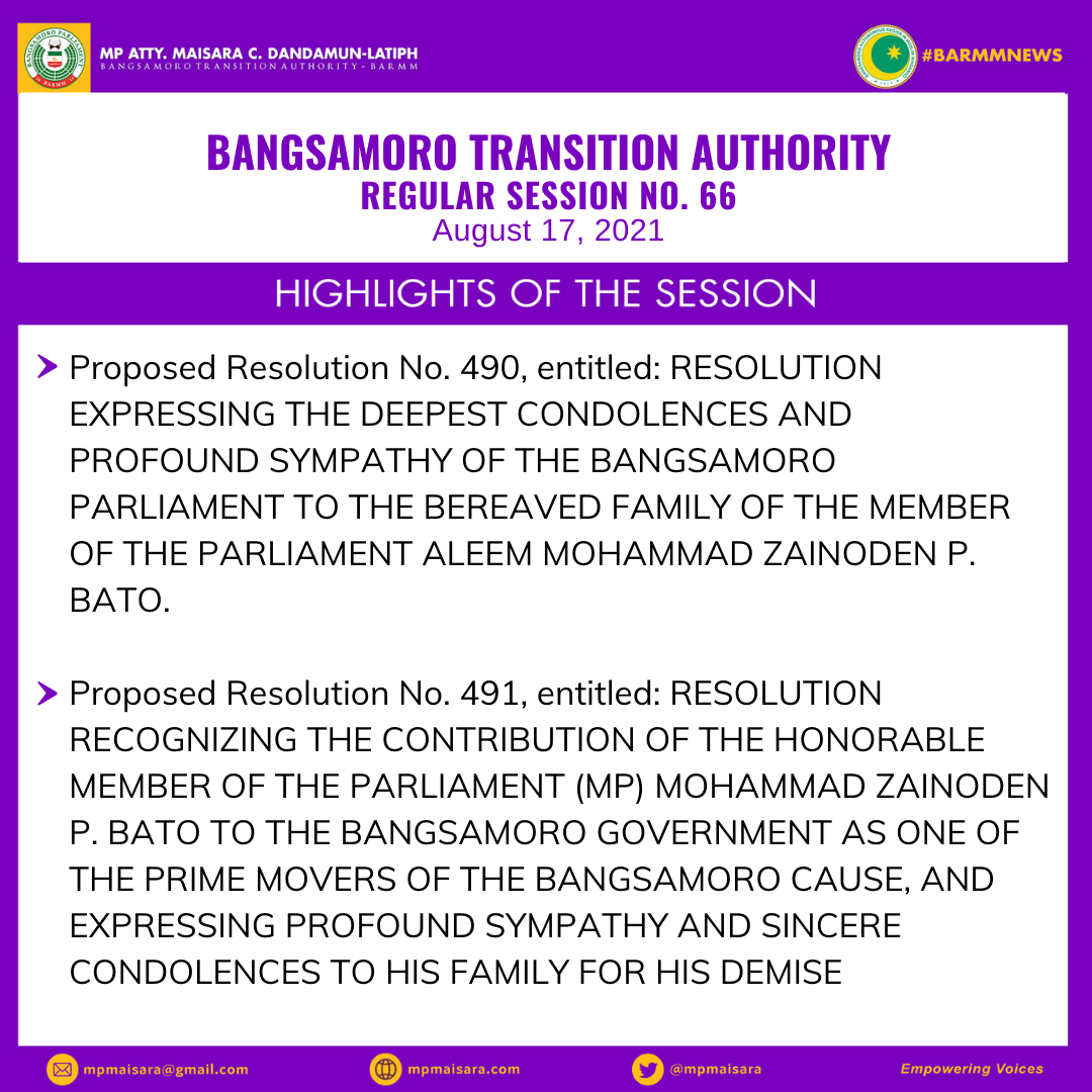 BTA Regular Session No. 66 ON AUGUST 17, 2021 | MP Maisara Dandamun Latiph